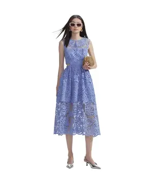 SELF-PORTRAIT Lace Cut-out Detailed Midi Dress - Blue