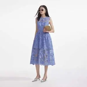 SELF-PORTRAIT Lace Cut-out Detailed Midi Dress - Blue