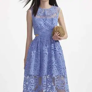 SELF-PORTRAIT Lace Cut-out Detailed Midi Dress - Blue