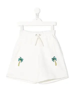 Palm Angels Embroidered Palm-tree Drawstring Shorts - White