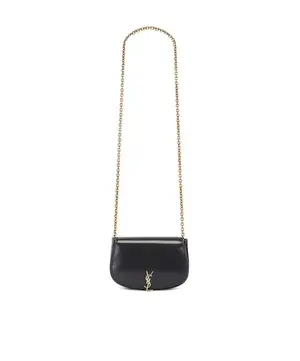 Saint Laurent Logo Plaque Foldover Top Mini Clutch Bag - Black