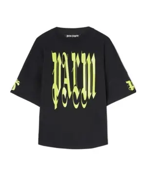 Palm Angels Gothic Logo Printed Crewneck T-shirt - Black