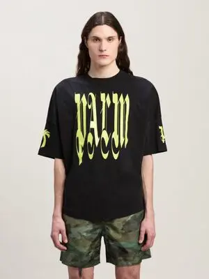 Palm Angels Gothic Logo Printed Crewneck T-shirt