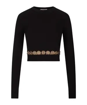 Rabanne Ribbed-knit Stud Embellished Cropped Top - Black