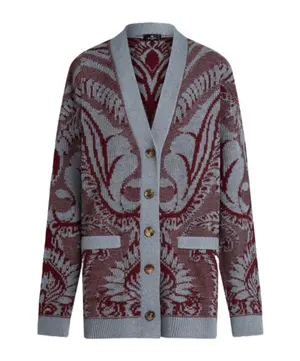 Etro Jacquard V-neck Buttoned Cardigan - Gray