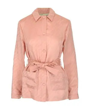 Off-White Belted Logo Patterned Shirt Jacket - Pink