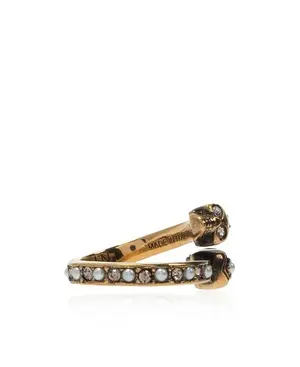 Alexander McQueen Wrapped Skull Ring With Faux Pearl And Crystal Embellishments