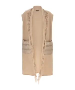 Herno Fringed Detailed Sleeveless Coat - Nude