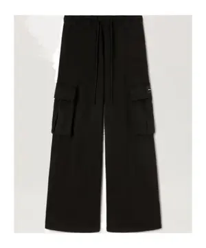 Palm Angels Wide Leg Drawstring Cargo Pants - Black