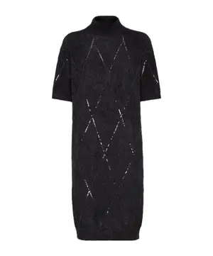 Brunello Cucinelli Sequin Embellished Roll-neck Midi Dress - Dark Gray