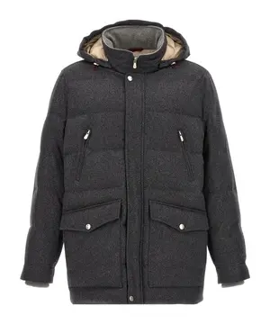 Brunello Cucinelli Long Sleeved Hooded Jacket - Grey
