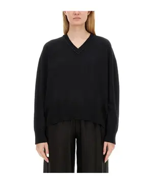 Fabiana Filippi Sequin-embellished V-neck Knitted Jumper - Black
