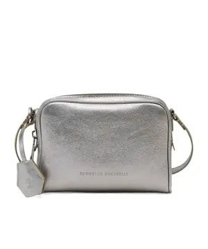Brunello Cucinelli Lamé Boston Crossbody Bag - Gray