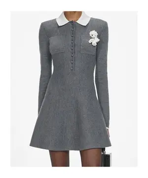 SELF-PORTRAIT Crochet Flower Collared Knitted Mini Dress