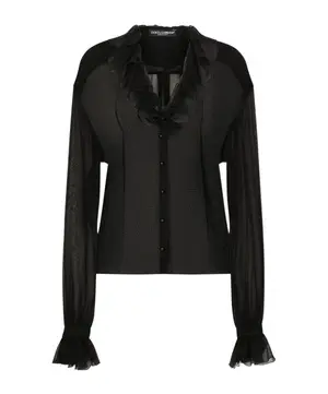 Dolce & Gabbana Dolce Gabbana Ruffle Collar Chiffon Blouse - Black