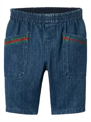 Gucci Baby Denim Pants With Web Embroidery - Blue