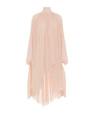 Chloé Georgette Silk Blouse With Lace High Collar And Pleated Sleeves - Pearlescent Light Red