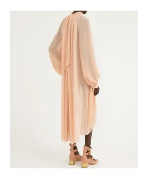 Chloé Georgette Silk Blouse With Lace High Collar And Pleated Sleeves
