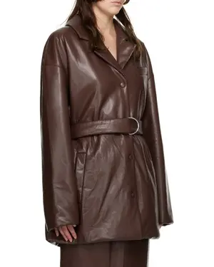 Nanushka Belted Faux-leather Blazer