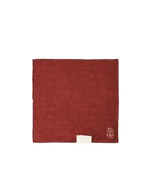 Brunello Cucinelli Logo Patch Finished Edge Pocket Square - Red