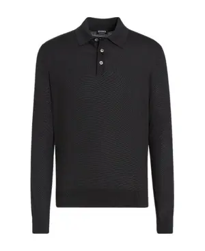 Zegna Long-sleeved Polo Shirt - Black