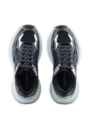 Emporio Armani Patent-leather Striped Sneakers