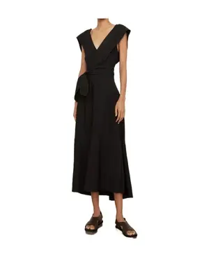 Vince V-neck Sleeveless Midi Dress - Black
