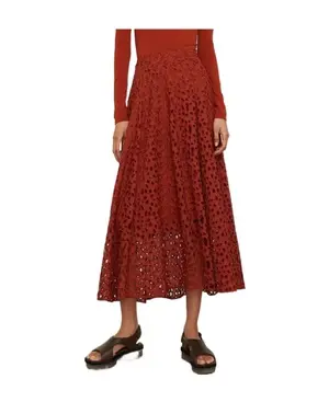 Vince A-line Lace Embroidered Midi Skirt