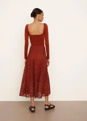Vince A-line Lace Embroidered Midi Skirt