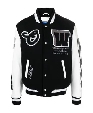 Off-White Lea Buttoned Long-sleeved Varsity Jacket - Black