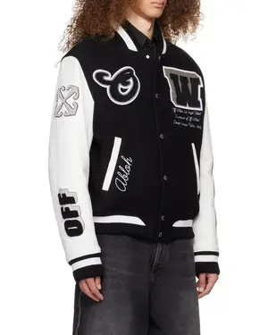 Off-White Lea Buttoned Long-sleeved Varsity Jacket