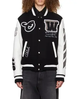 Off-White Lea Buttoned Long-sleeved Varsity Jacket