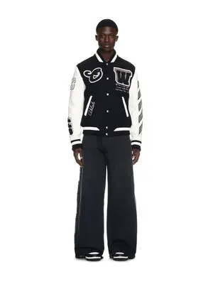 Off-White Lea Buttoned Long-sleeved Varsity Jacket