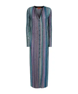 Missoni Sequinned Pleated Knit Long Cardigan - Blue
