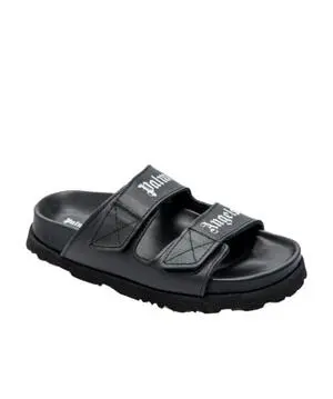 Palm Angels Logo-print Leather Slides - Black