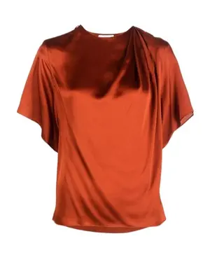 Vince Asymmetrical Draped Silk Top - Red