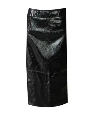 Khaite Pleated Patent Leather Skirt - Black