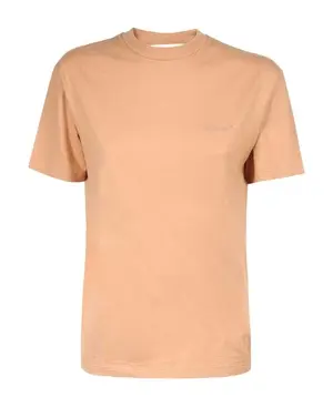 Off-White T-shirt With Round Neck And Short Sleeves - Pink