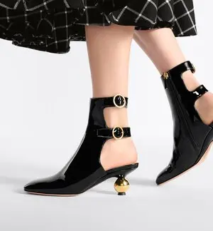 Dior D-idole Heeled Ankle Boots With Spherical Heel And Gold Buckles
