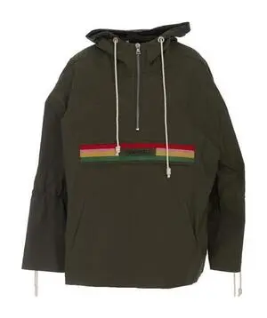Palm Angels Striped Hooded Jacket - Black