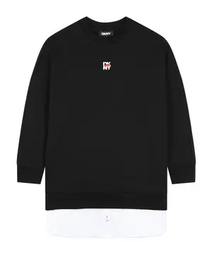 Dkny Under-layered Hem Logo Print Sweatshirt-dress - Black
