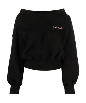 Palm Angels Logo-print Off-shoulder Sweatshirt - Black