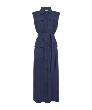 P.a.r.o.s.h Button Belt Maxi Dress - Blue