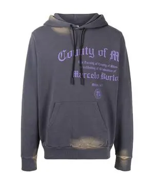 MARCELO BURLON COUNTY OF MILAN Logo-print Bleached Effect Hoodie - Black