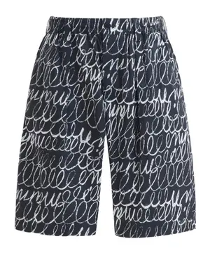 Marni Scribble Motif Poplin Drawstring Shorts - Black