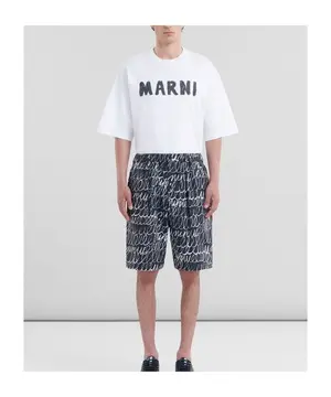 Marni Scribble Motif Poplin Drawstring Shorts