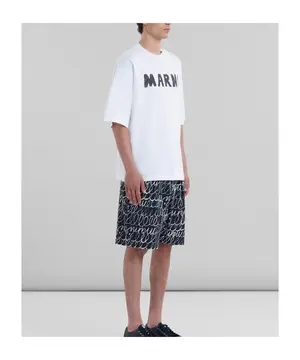 Marni Scribble Motif Poplin Drawstring Shorts