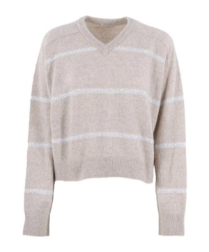 Brunello Cucinelli Striped Sequins Decorative Sweater - Beige