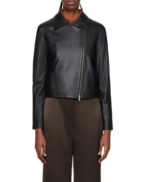 Vince Leather Off-centre Zip Jacket