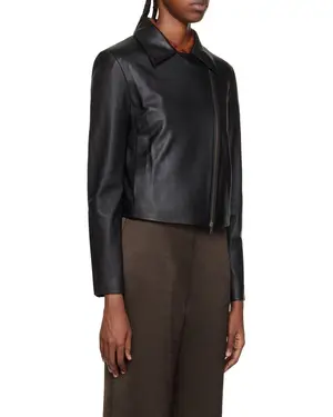Vince Leather Off-centre Zip Jacket